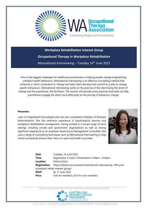 Motivational Interviewing 14th June – Workplace Rehab Interest Group ...